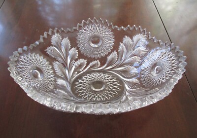 EAPG MILLERSBURG #358; Feather; Hobstar & Feathers Oval Bowl 11.5" x 7. ...