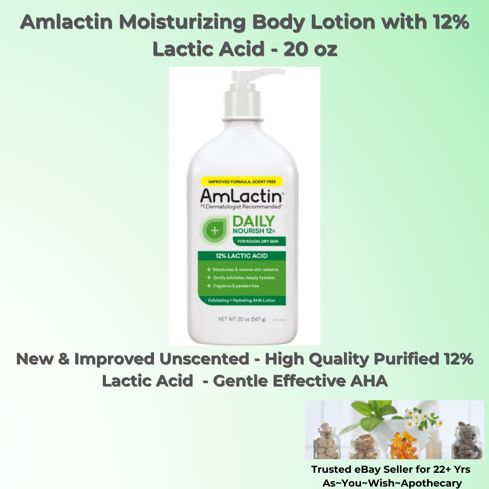 Amlactin 12% Lactic Acid Moisturizing Body Lotion 20 oz Unscented ...