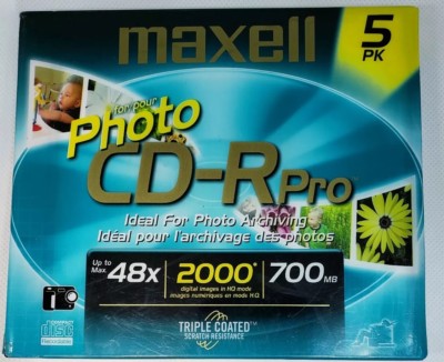 5 PK Maxell Photo CD-R Pro Compact Disc 48x 2k Digital Images 700MB New ...