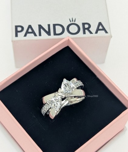 New 100% Authentic PANDORA 925 Ale Silver Sparkling Bow Crossover Ring 193553C01 | eBay