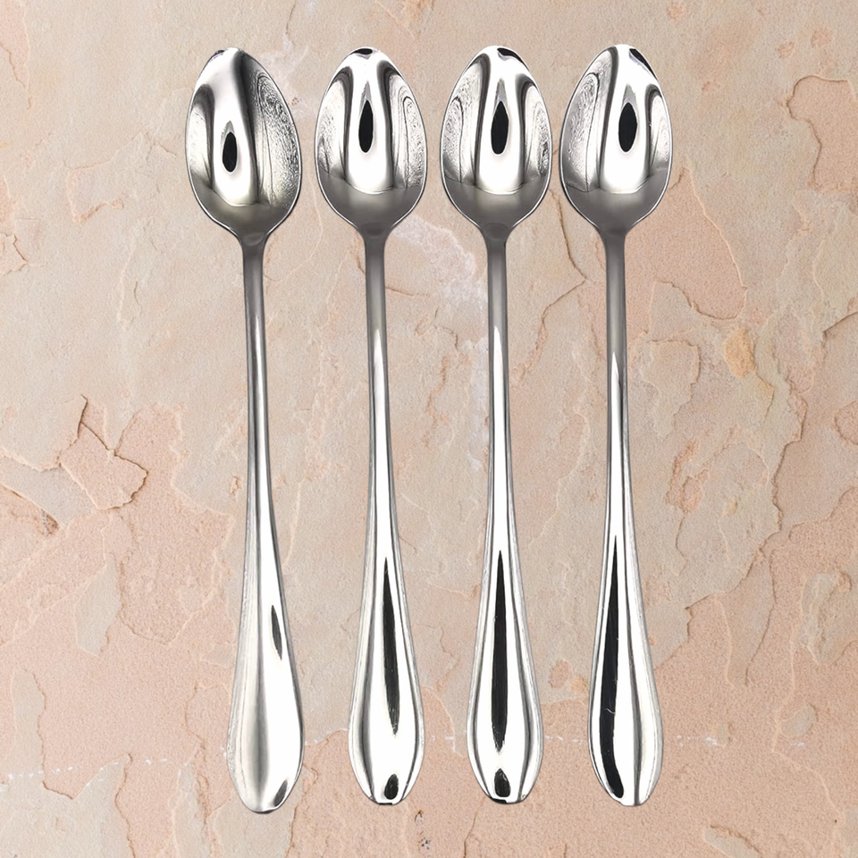 4 Long Handle Teaspoons Tea Spoon Stainless Steel Coffee Latte Ice ...