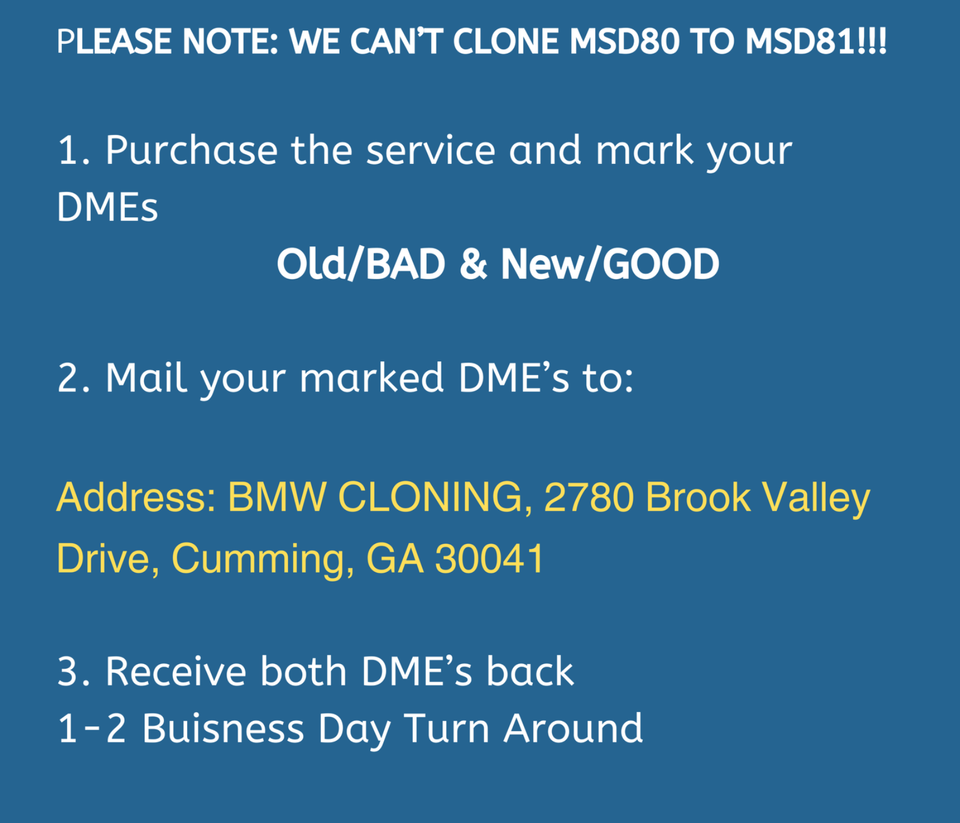 BMW 328I 128I 335I 135I DME Cloning MSD80 MSD81 MSV80 N52 N51 N54 ...