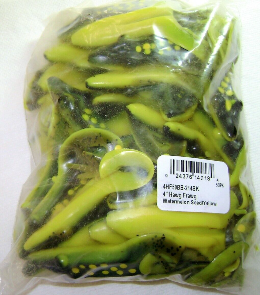 200 MISTER TWISTER 4" HAWG FRAWG LURES FROGS PEARL WATERMELON YELLOW ...