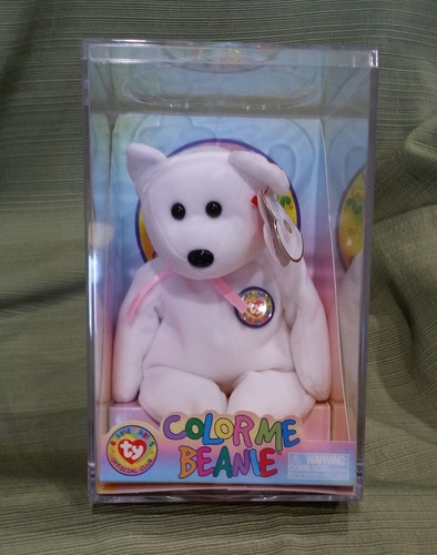 Ty Beanie Baby COLOR ME BEANIE Bear w/Pink Ribbon ~ Never Opened/Sealed ...