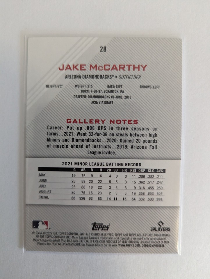 2022 Topps Gallery - #28 Jake McCarthy (RC) - Arizona Diamondbacks | eBay