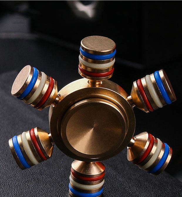 Brass Fidget 6 Point Hand Spinner Finger Gyro Toy EDC Focus Stress ...
