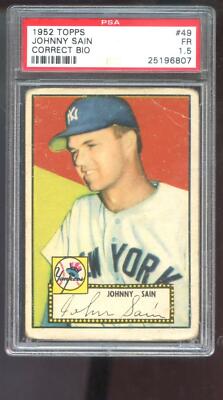 1952 Topps #49 Johnny Sain PSA 1.5 Graded Baseball Card New York ...