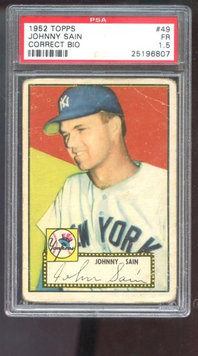 1952 Topps #49 Johnny Sain PSA 1.5 Graded Baseball Card New York ...