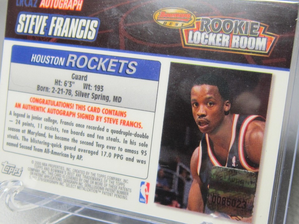 1999-00 Bowman's Best Rookie Locker Room Collection Steve Francis Auto ...