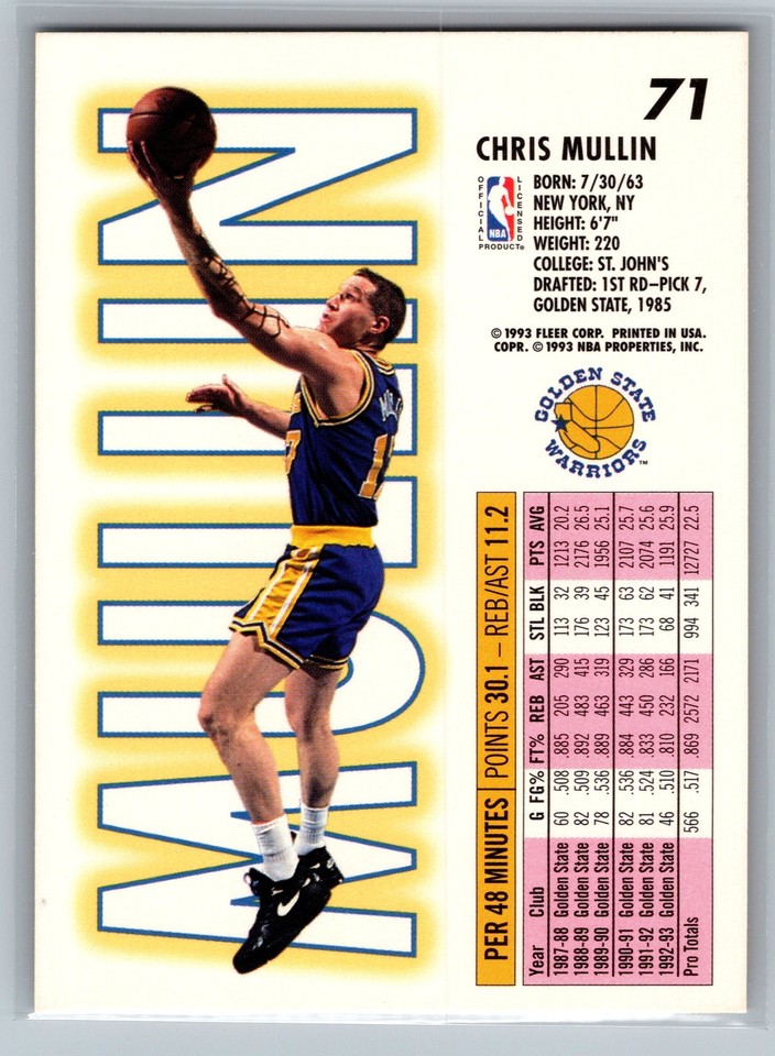 1993 Fleer #71 Chris Mullin Basketball Golden State Warriors | eBay