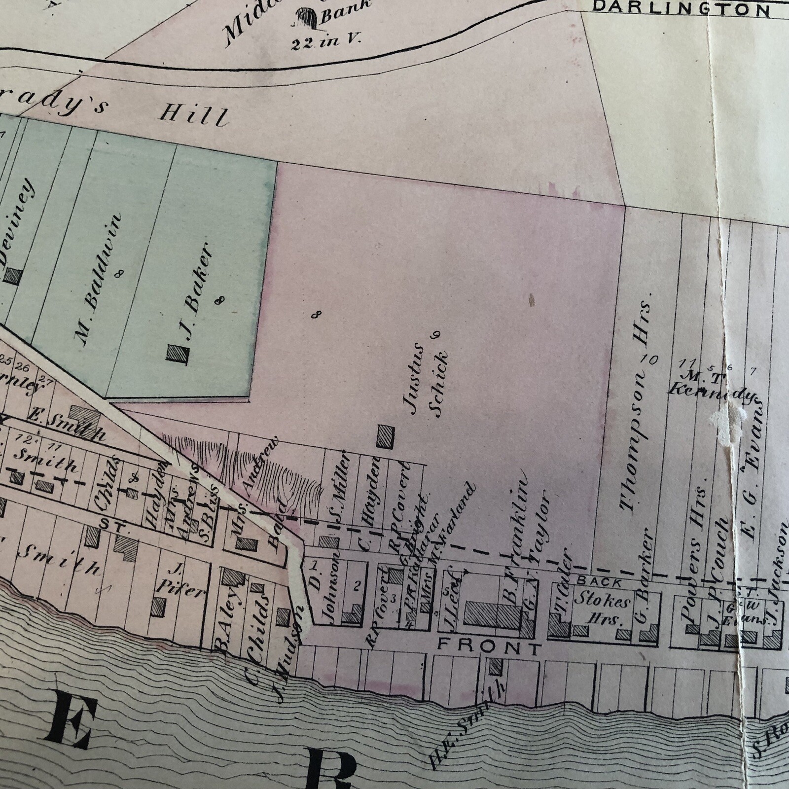 RARE 1873 color STREET MAP of BOROUGH of FALLSTON Pennsylvania BEAVER ...