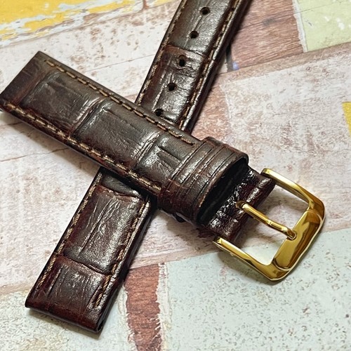 Fully stitched & padded alligator grain Leather 18mm vintage watch ...