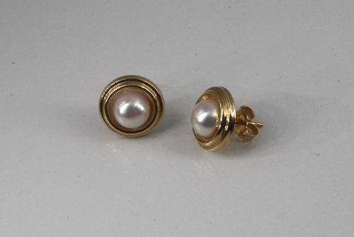 14K Yellow Gold Earrings 6mm White Cultured Pearl Stud Post Butterfly ...