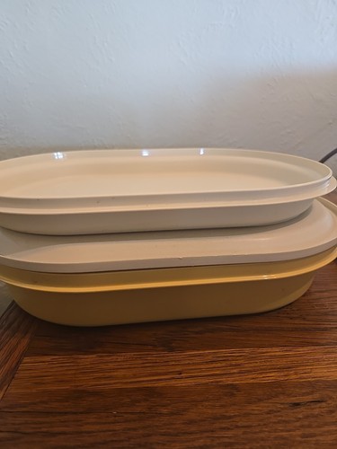 Vintage Tupperware Harvest Gold And Almond Server/Keeper 2 Pc. Set Hot ...