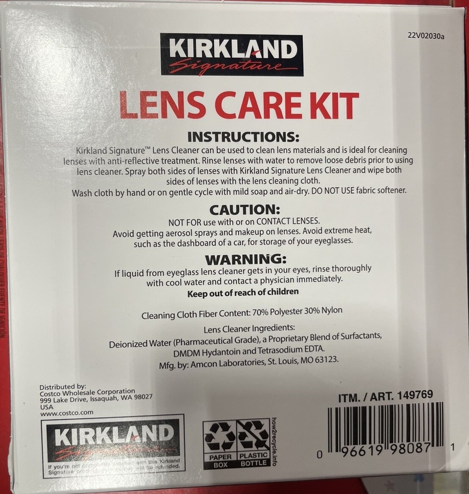 Kirkland Eyeglass Care Lens 3 Kit Spray Cleaner 2 Microfiber Improved ...