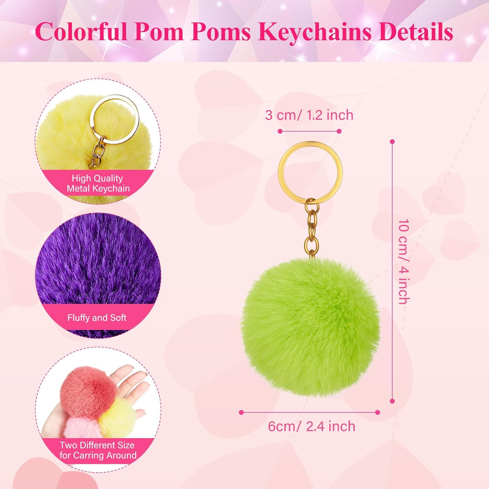 32 Pieces Pom Poms Keychains Fluffy Ball Faux Rabbit Fur Pompoms ...
