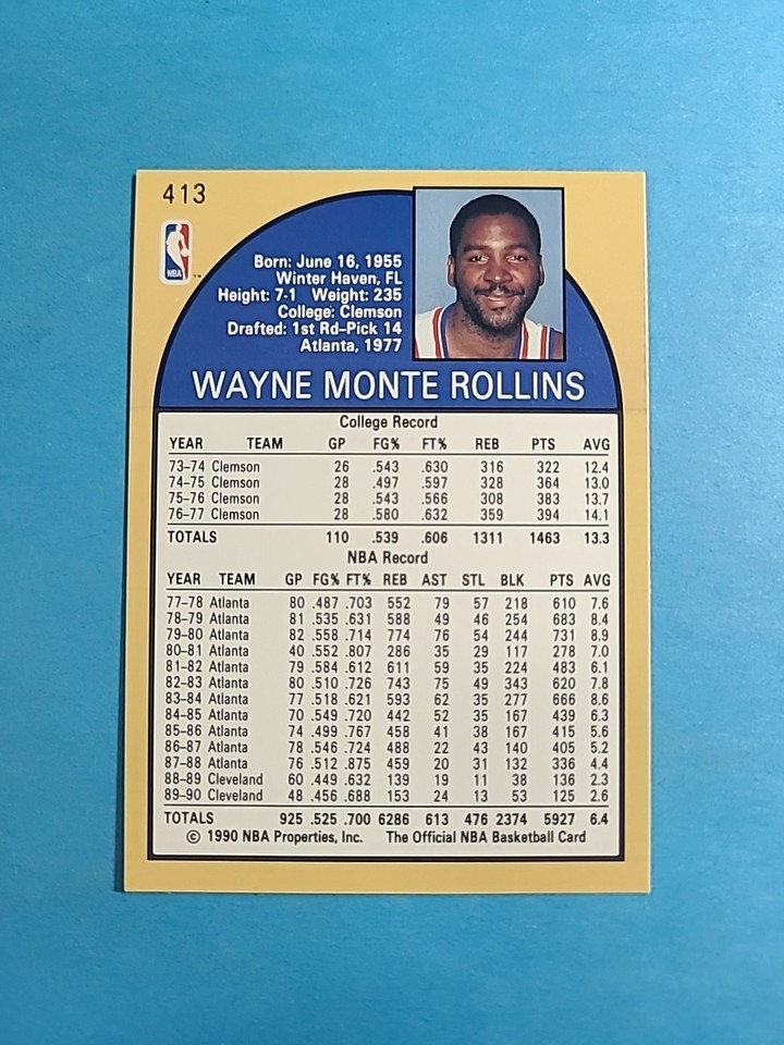 Tree Rollins 1990-91 NBA Hoops Basketball Card # 413 J3512 | eBay