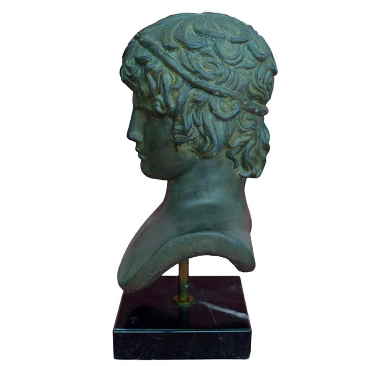 Antinous large casting stone head bust on marble base - Emperor Hadrian ...