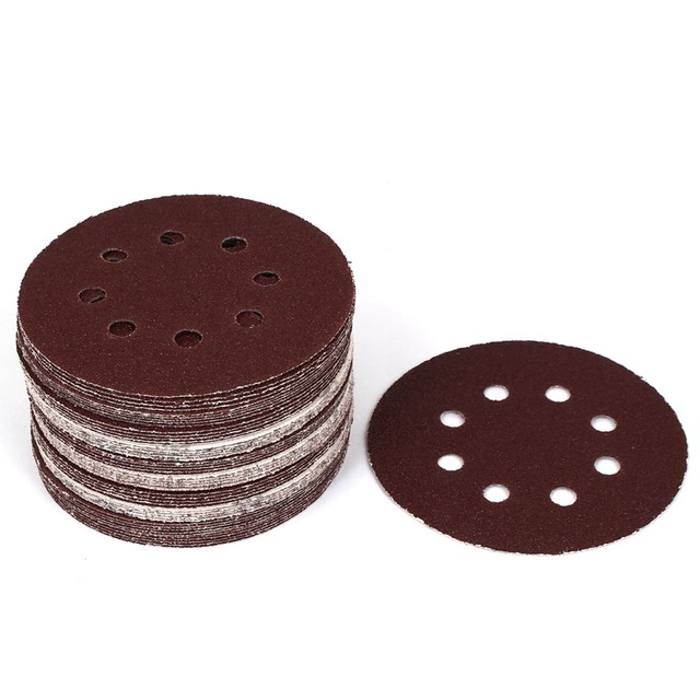 125mm Dia 40 Grit 8 Holes Hook and Loop Sanding Paper Discs Dark Brown ...