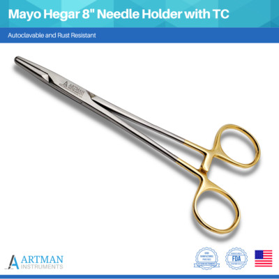 Mayo Hegar Needle Holder 8" Surgical Needle Driver with Tungsten ...