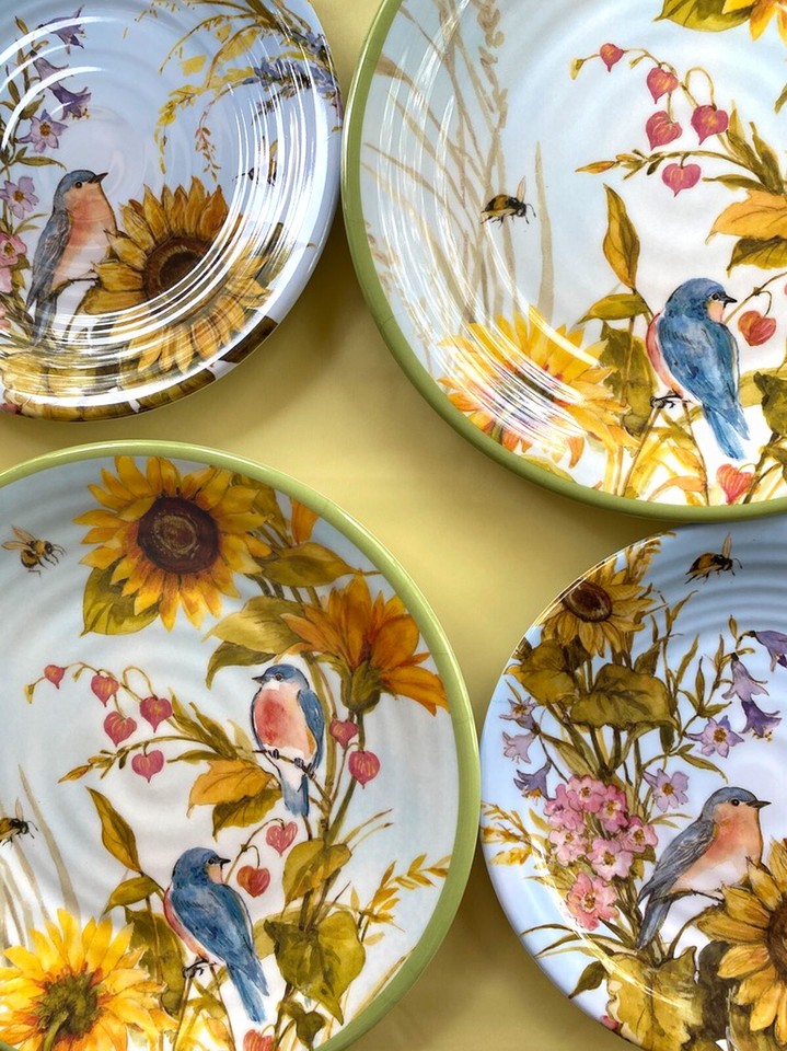 Birds, Sunflowers & Bees Dinner & Salad Plates Susan Winget, Gerson ...