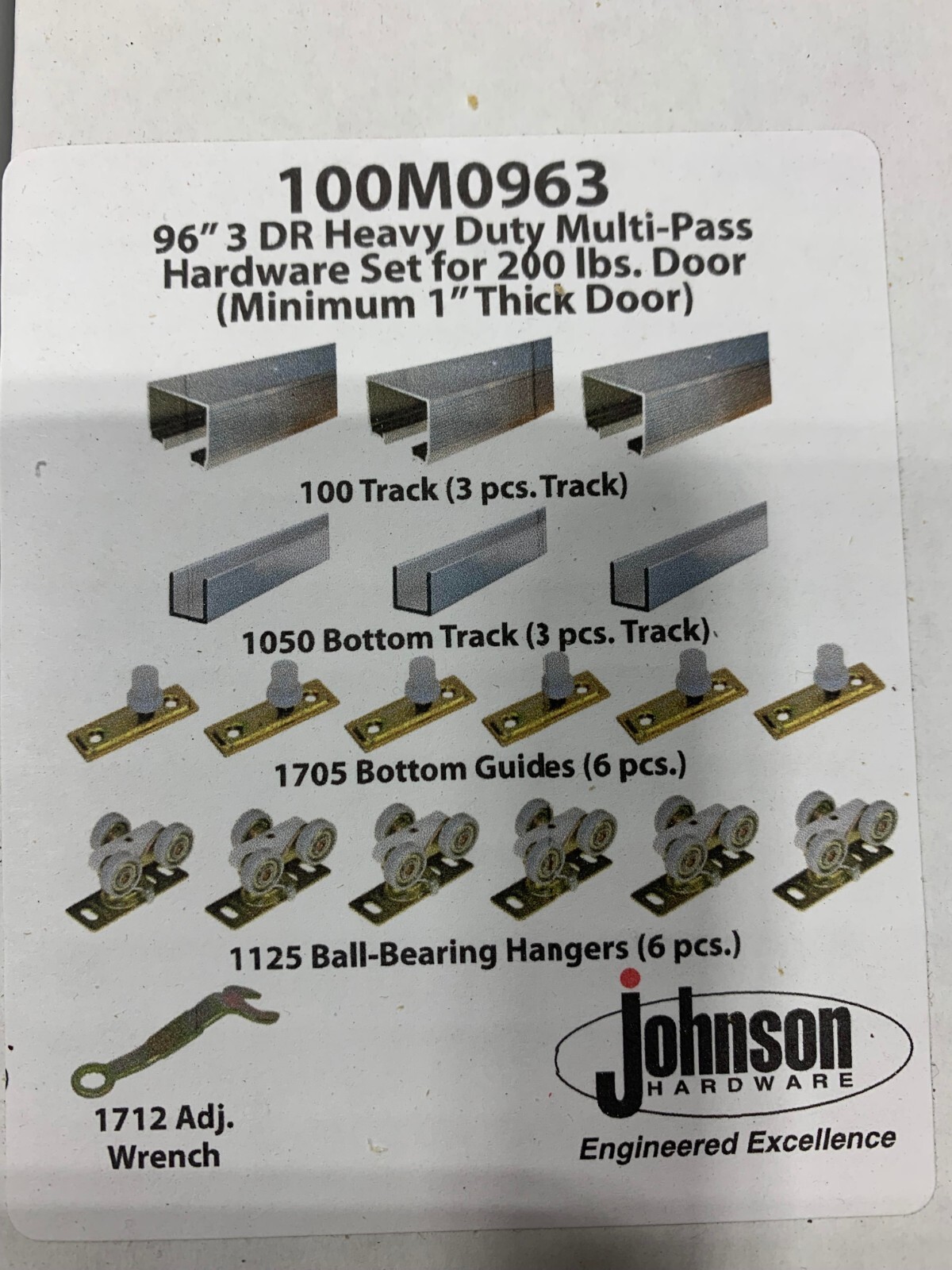 96" 3-Door Sliding Tri-pass Hardware Set for 200 lbs. Door (Min. 1 ...