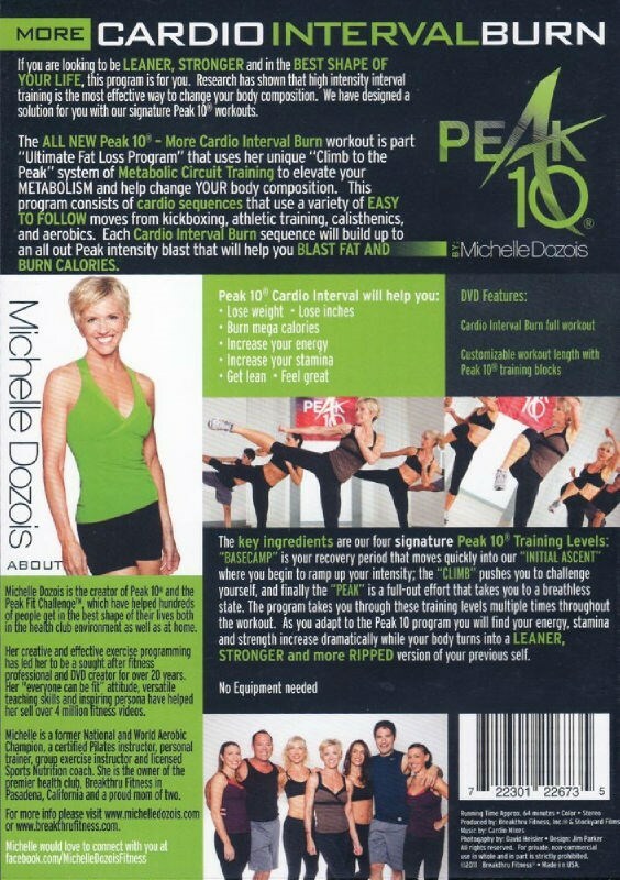PEAK 10 MORE CARDIO INTERVAL BURN DVD MICHELLE DOZOIS WORKOUT ADVANCED ...