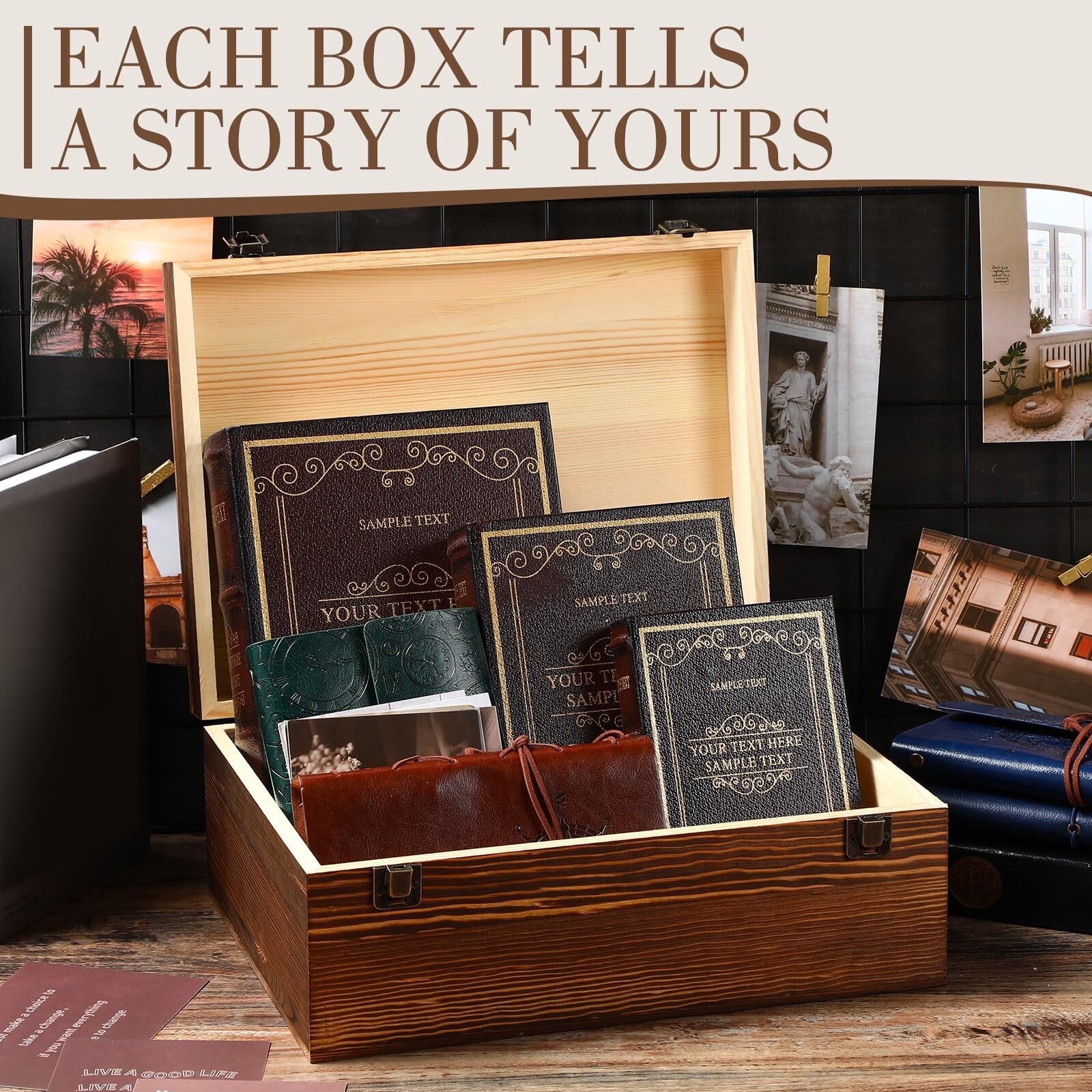 Barydat Extra Large Wooden Memory Box with Hinged Lid for Keepsakes ...