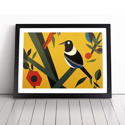 Magpie Bird Abstract Framed Canvas Wall Art Print Poster Picture, Home ...
