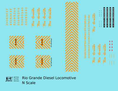 K4 N Scale Decals Rio Grande DRGW Hood Diesel Orange Small Letter | eBay
