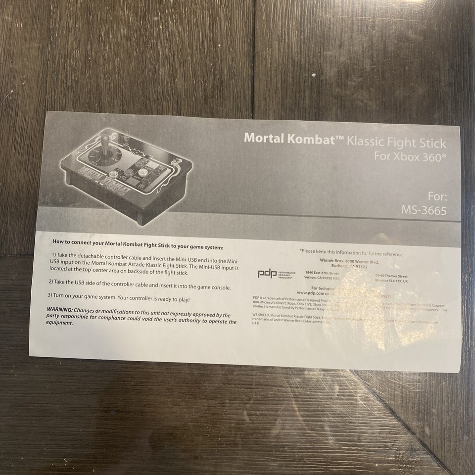 Mortal Kombat Limited Edition Klassic Fight Stick - Xbox 360 #3151 Out ...