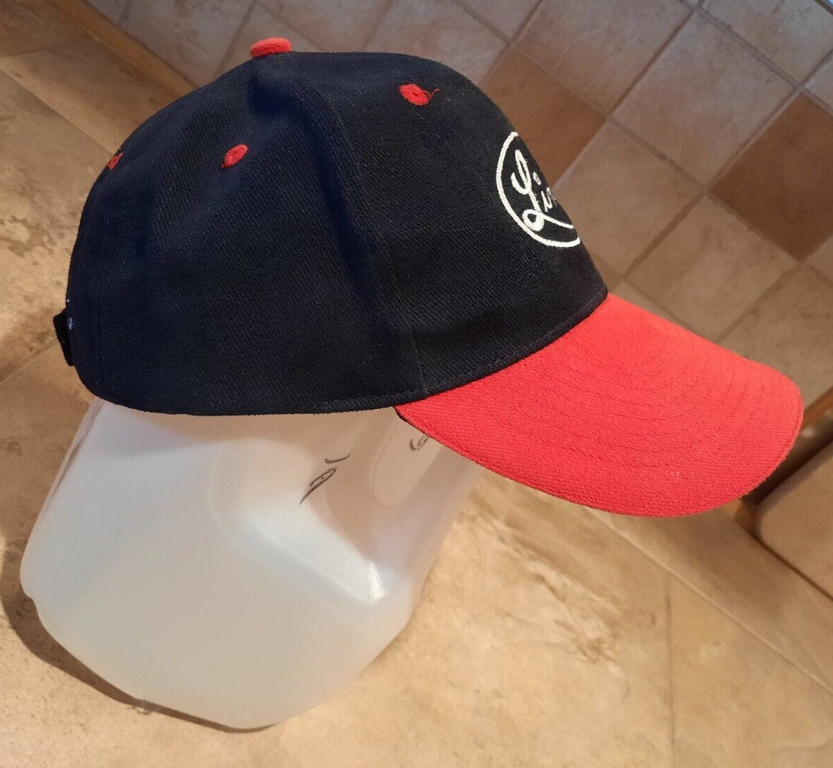 RARE~Vintage~Linds Bowling~Hat~Cap~Red~Navy~White Emb… - Gem