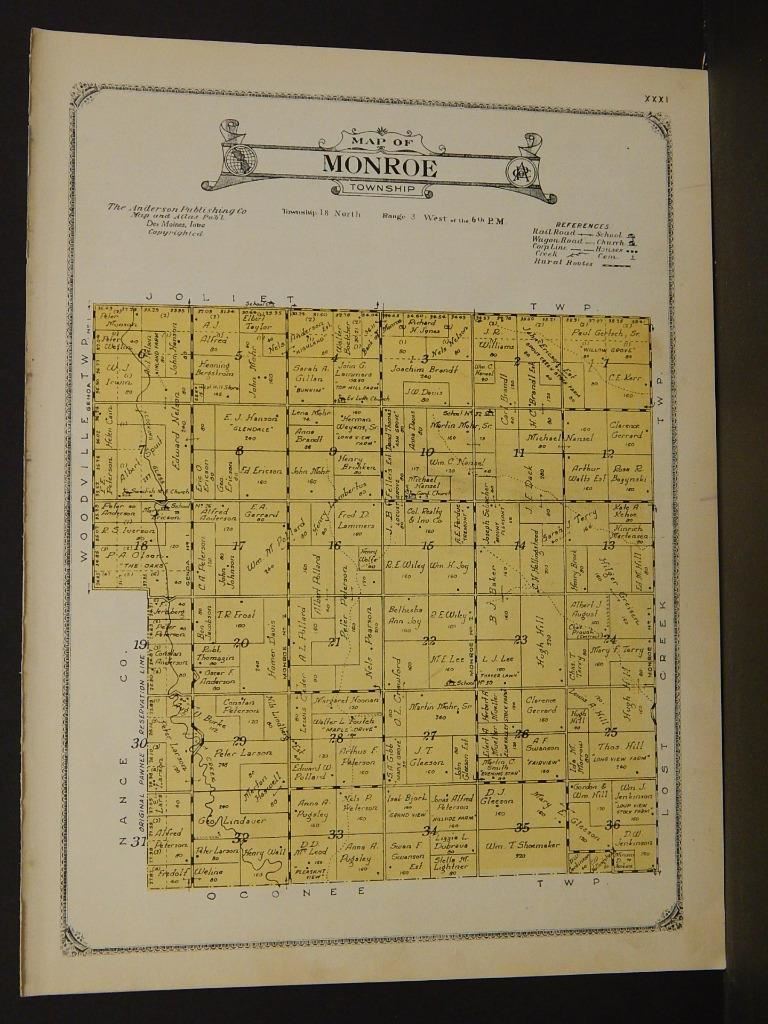 Nebraska Platte County Map Monroe Township 1923 W5#49 | eBay