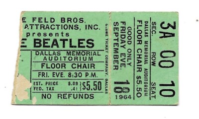 1964 The Beatles Concert Ticket Stub - Dallas Memorial Auditorium - PSA ...