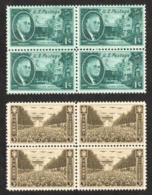 *OLD 1945 WW2 USA stamps franklin roosevelt FDR & US Army Paris blocks ...