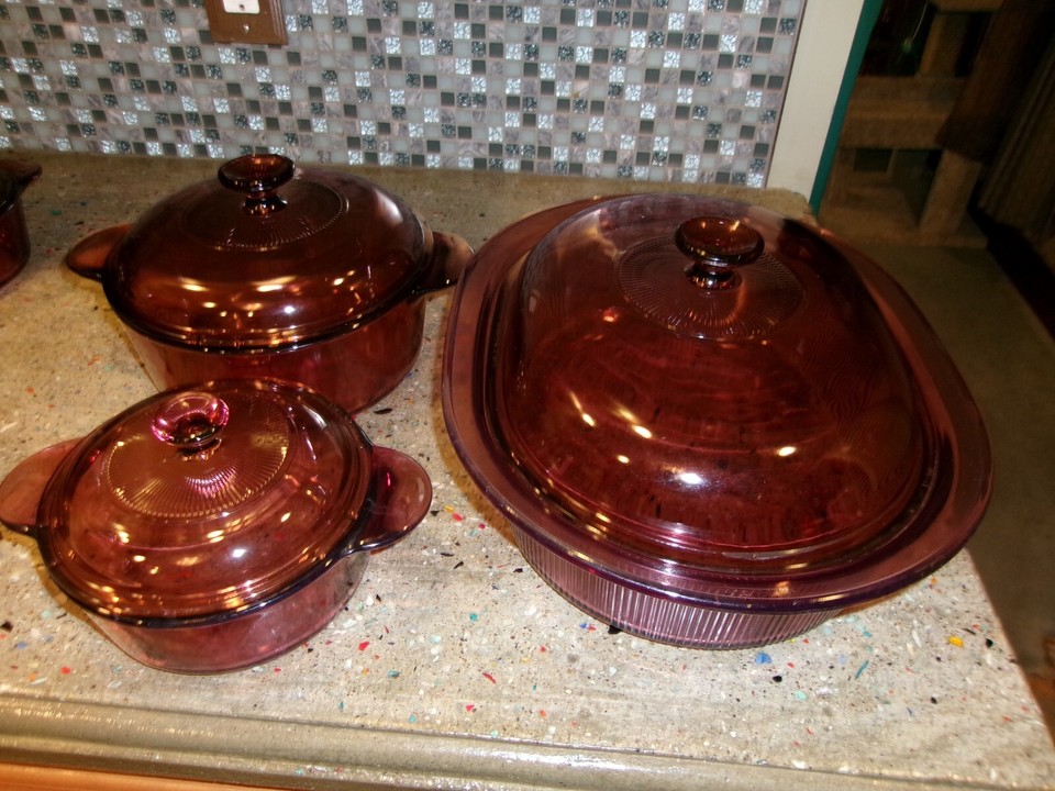 Vision Ware Vintage Corning Pyrex Cranberry Glass Cookware 12 Piece Set ...
