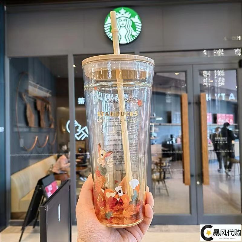 Starbucks Autumn fox Maple Leaf Cup Tumbler Straw 24oz 710ml Set with ...