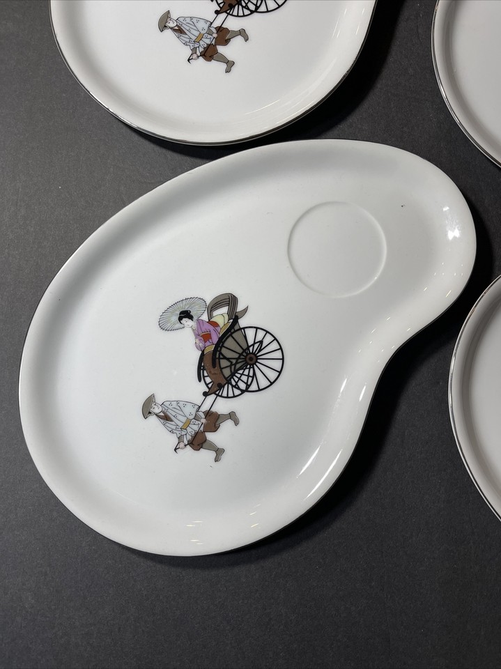Set of 5 ARITA Japan Rickshaw Tea Snack Plates Rikisha Parasol MCM ...