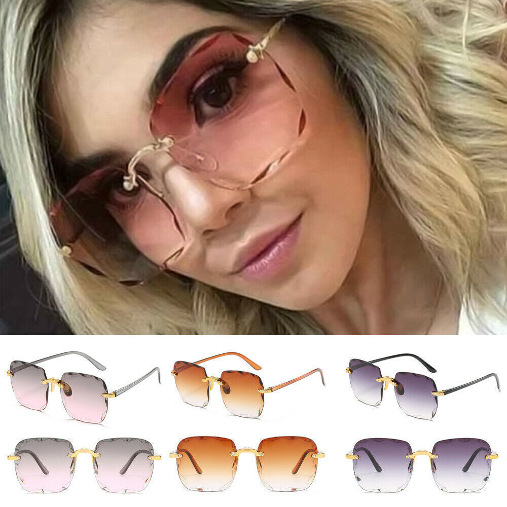 Women Sunglasses UV 400 Trendy Sun Glasses Square Rimless Spring ...