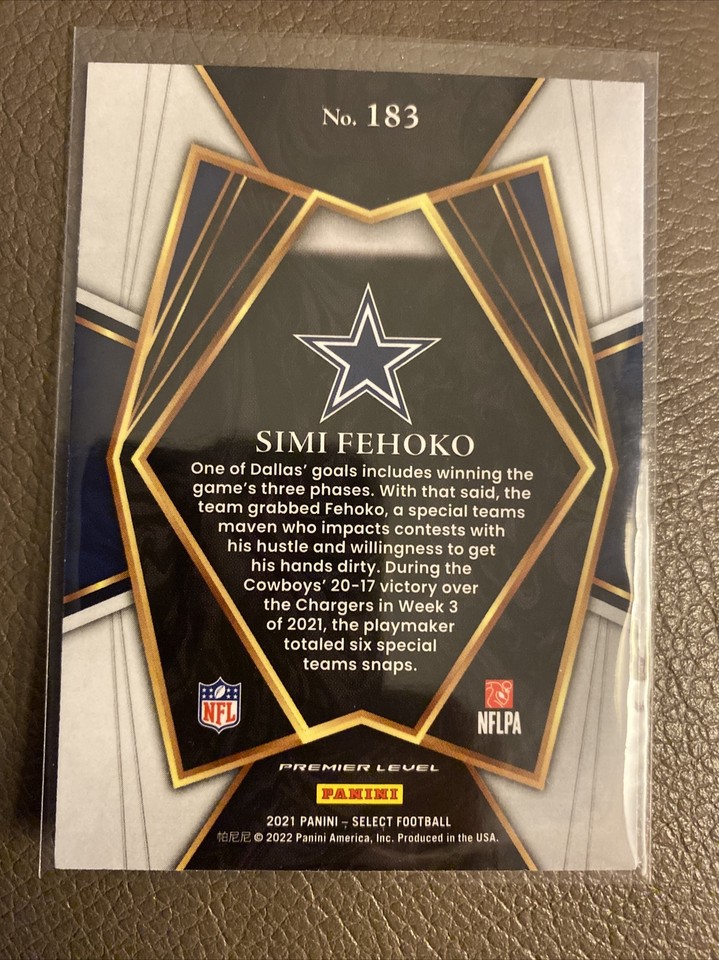2021 Panini Select Premier Level Simi Fehoko Rookie RC #183 Cowboys | eBay
