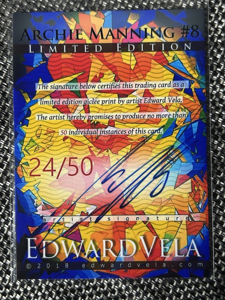 Limited 24/50 2018 Archie Manning #8 Saints "Art Card" Edward Vela ...