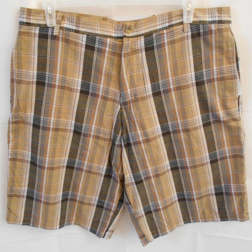 Mens Size 40 Shorts Plaid Tan Brown Flat Front Cotton Blend Scandia ...