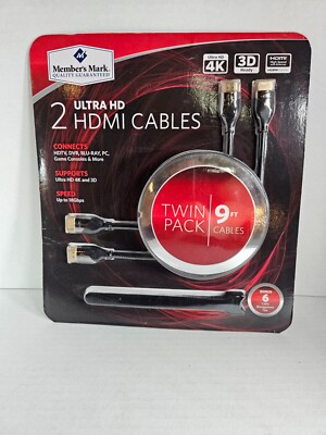 Member's Mark Twin pack 9ft Ultra HD HDMI cables comes w/ bonus 6 cable ...