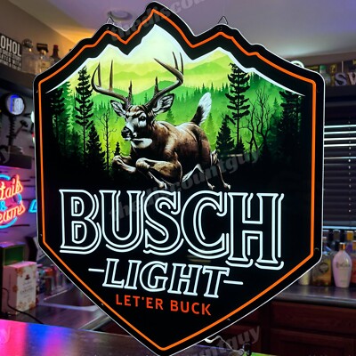 Deer Hunting Busch LED Light Sign Let'er Buck Neon Whitetail Bar Hunter ...
