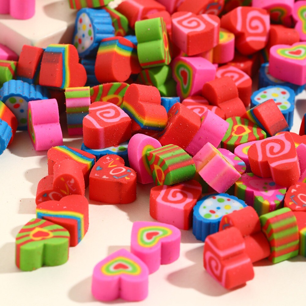 100PCS Tpr Mini Cute Pencil Erasers Stationery Set Love Cartoon Eraser ...