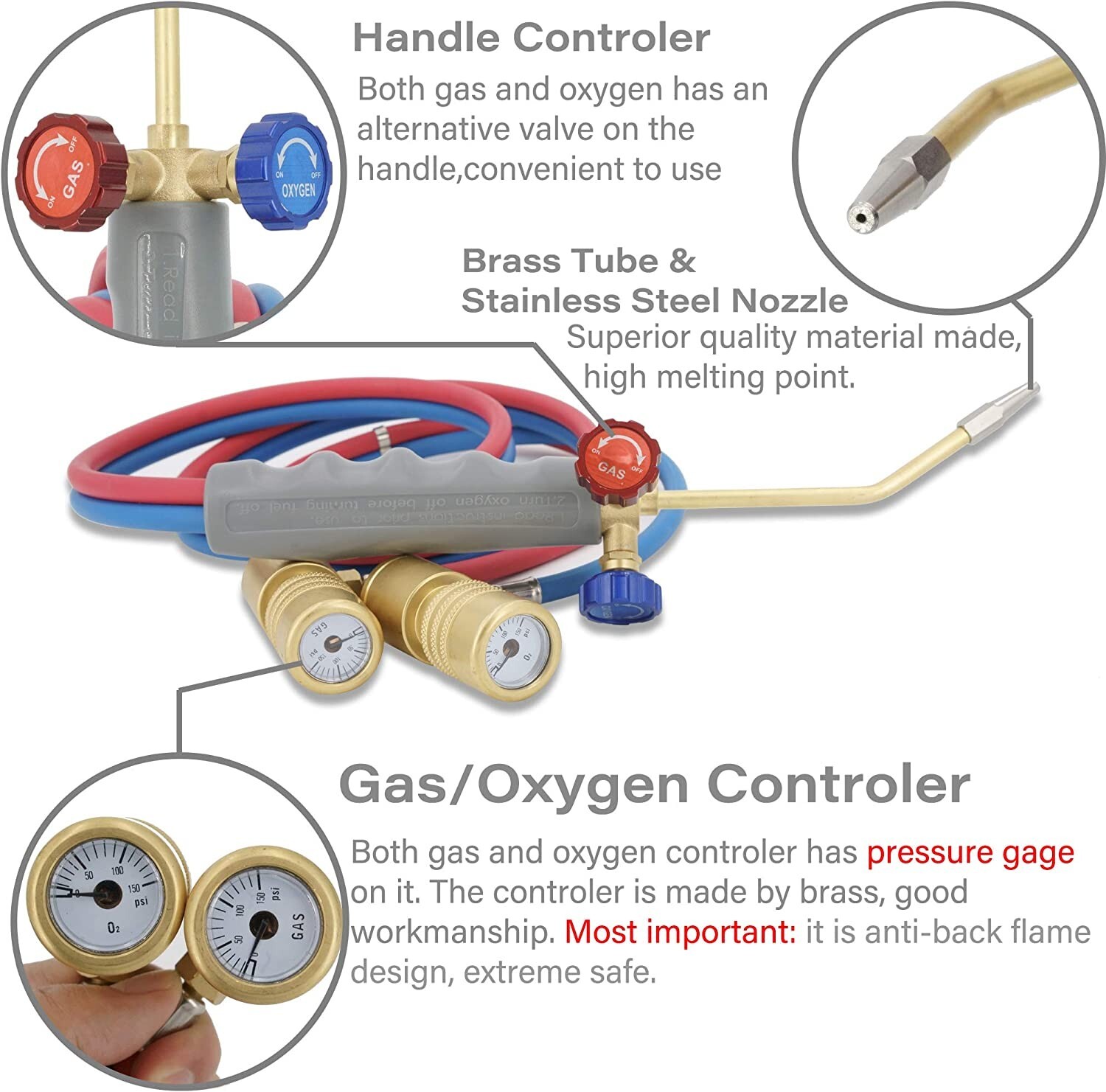 Oxygen MAPP Torch Kit W/ Pressure Meter W/ Tank Support, Glasses And ...