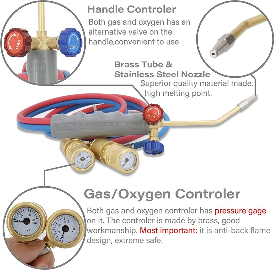 Oxygen MAPP Torch Kit W/ Pressure Meter W/ Tank Support, Glasses And ...