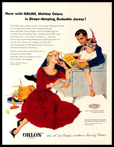 1953 Orlon Dupont Fabrics Vintage PRINT AD Red Dress Illustration Lucia ...