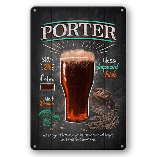 2X Tin Sign PORTER BEER IRISH DARK STYLE BROWN MALT Rustic Decorative ...