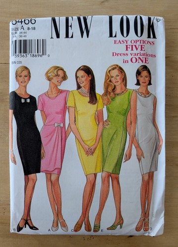 New Look 6466 Womens Dress Pattern 5 Variations Slim Knee Length Size 8 ...